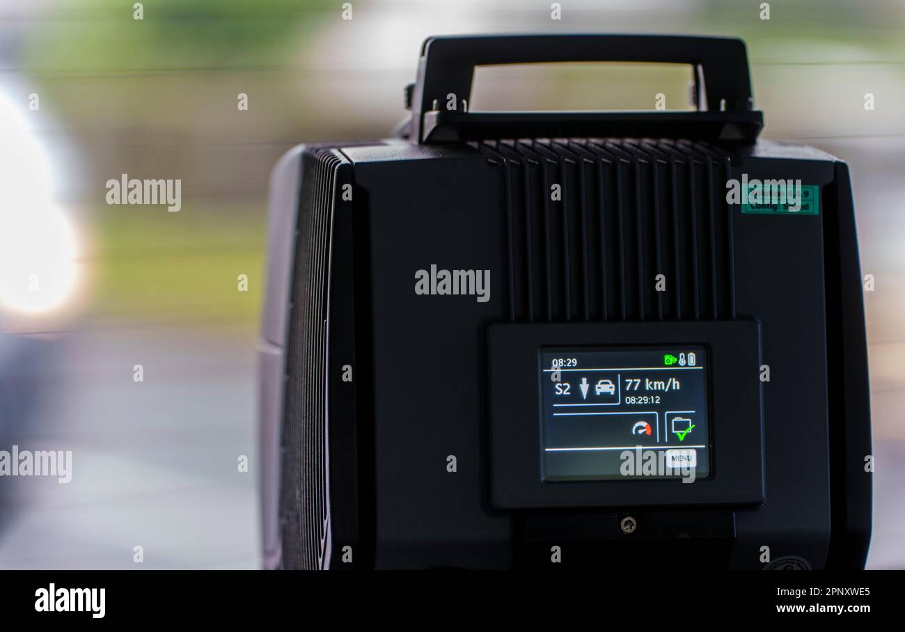 21 April 2023, Hesse, Frankfurt/Main: The speedometer shows 77 km/h at ...