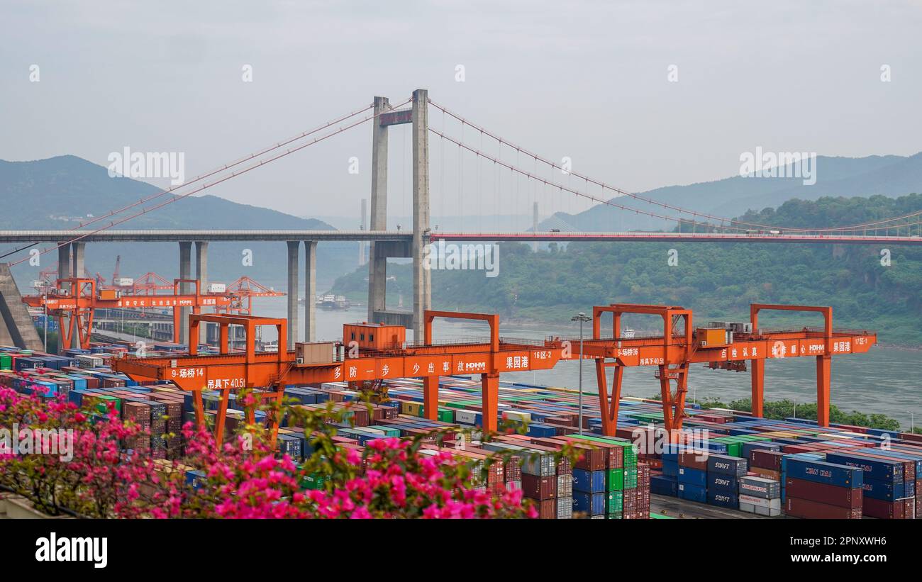 Chongqing. 20th Apr, 2023. This photo taken on April 20, 2023 shows a view of Guoyuan Port in ...