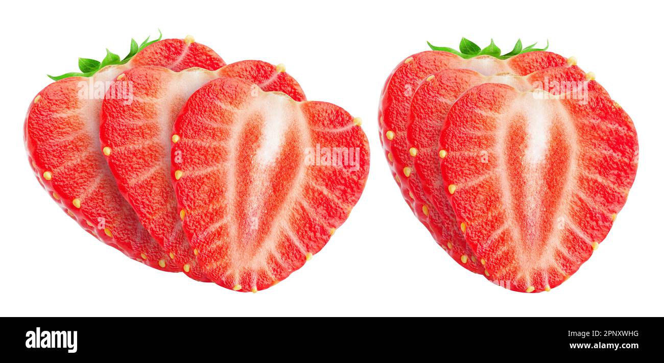 Collection of strawberry slices. Sliced strawberries isolated on white ...
