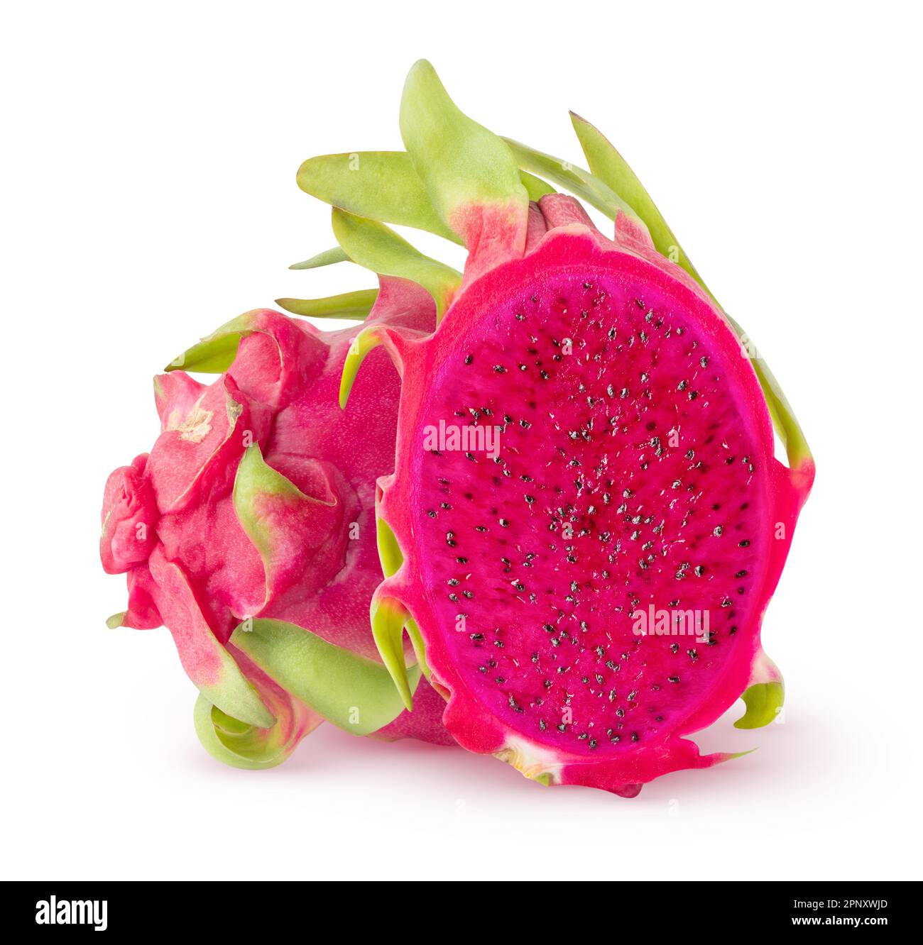 Isolated dragonfruit. Cut red pitahaya fruit isolated on white ...