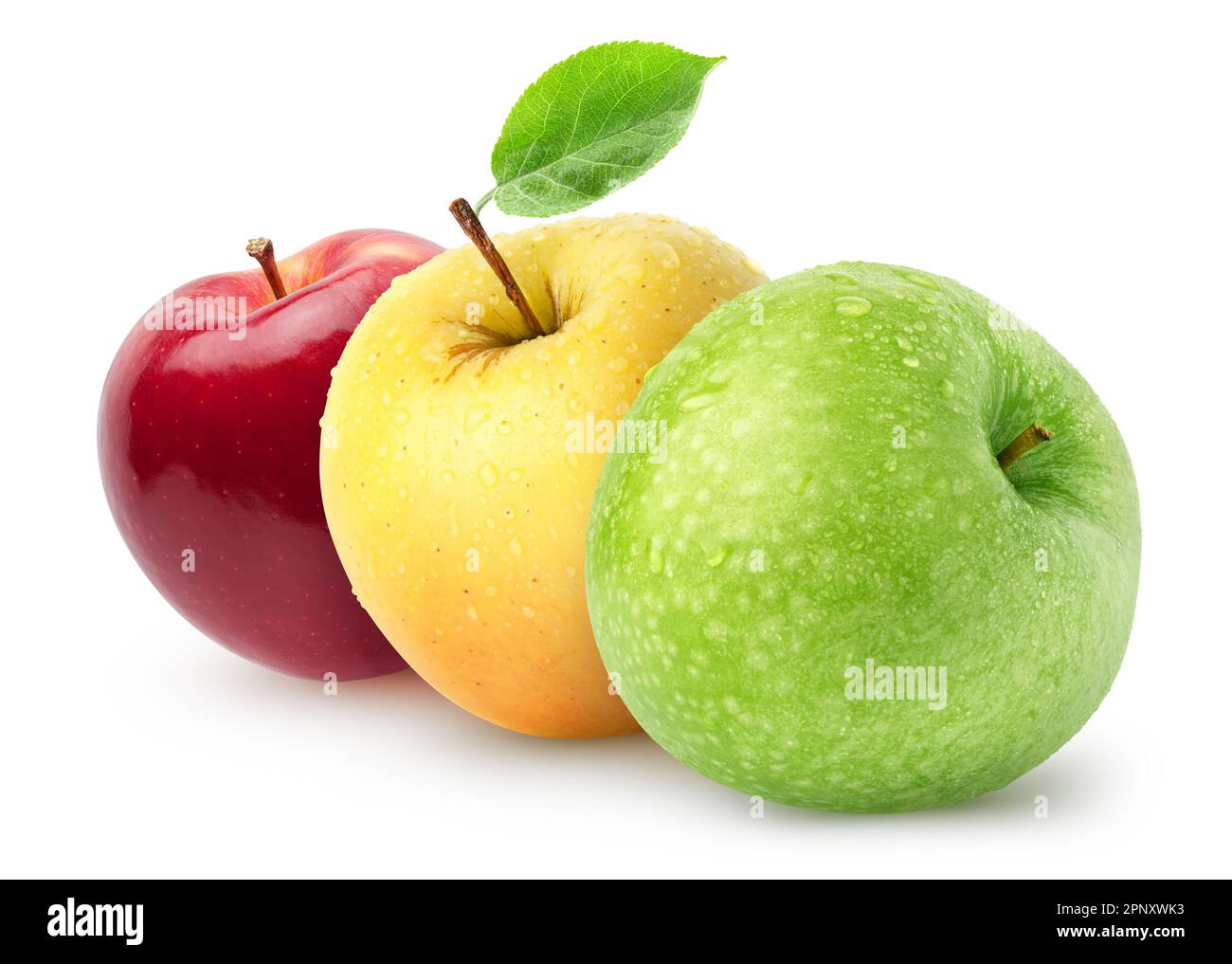 Isolated wet apples. Green, yellow, red apple fruits isolated on white ...