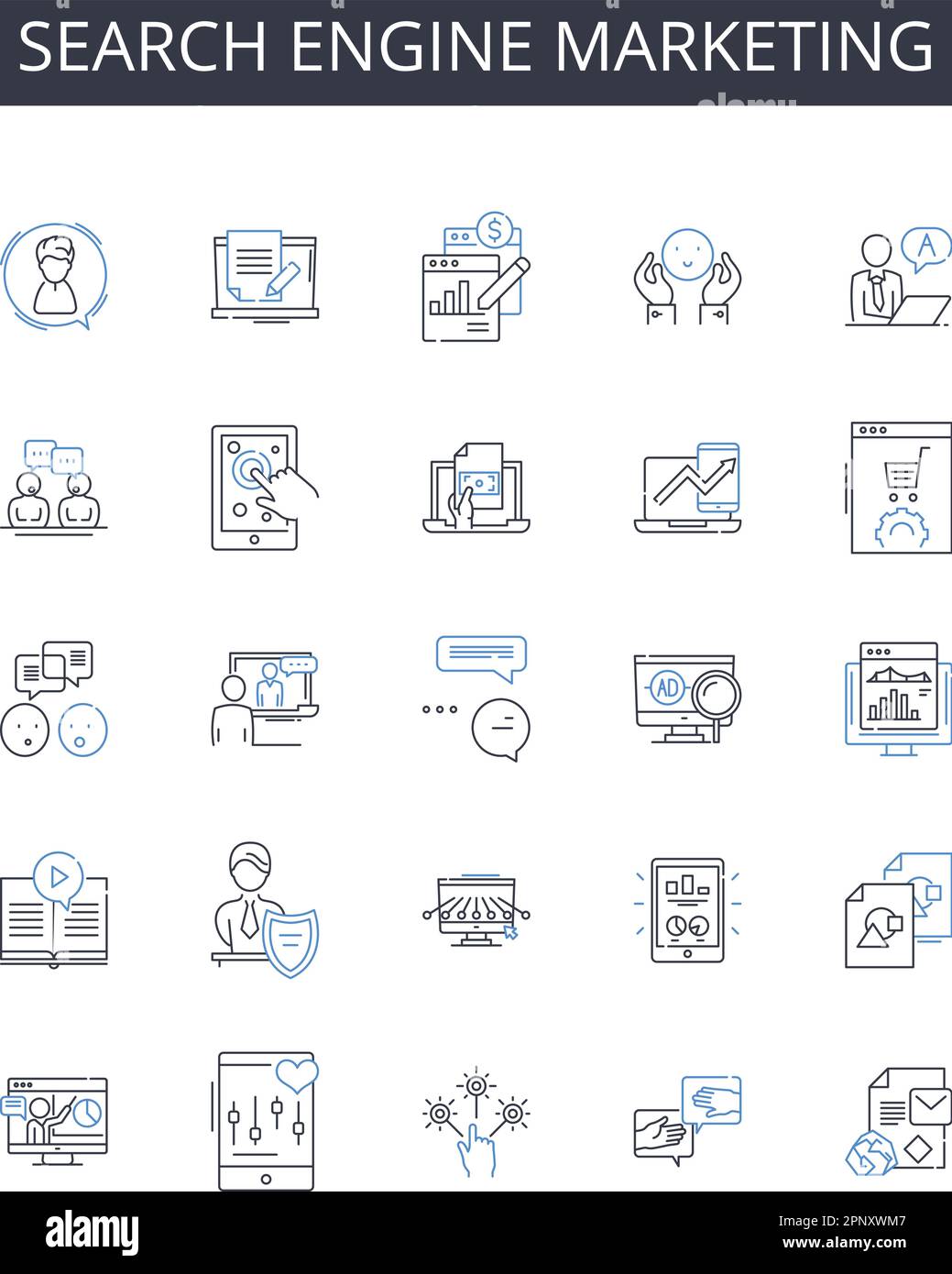 Search engine marketing line icons collection. Refurbishing, Renewal ...
