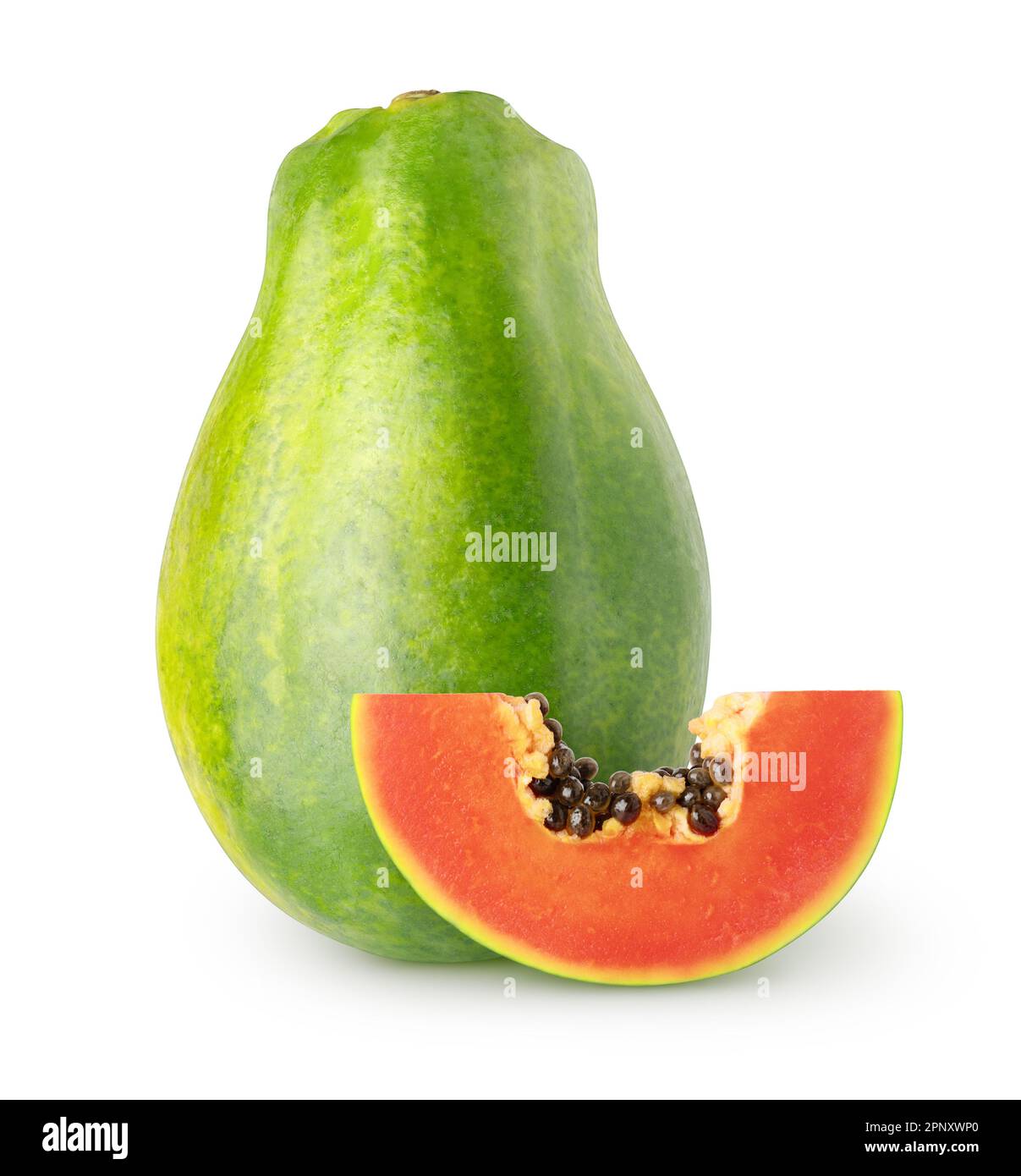 Isolated papaya. One fresh papaya fruit and a piece isolated on white ...