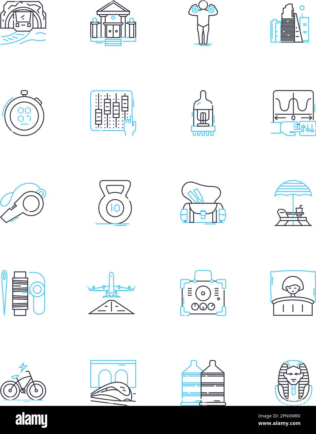 Outdoor trek linear icons set. Adventure, Nature, Hiking, Backpacking ...