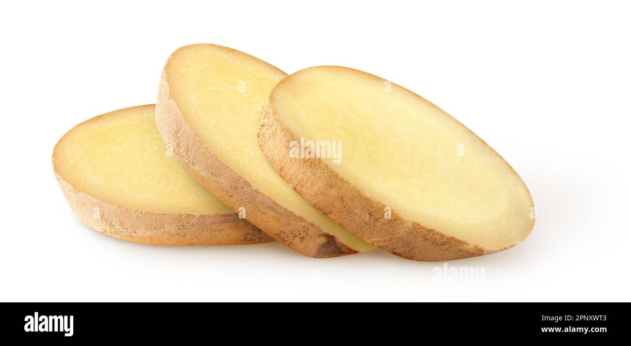 Isolated ginger. Raw ginger slices isolated on white background with ...