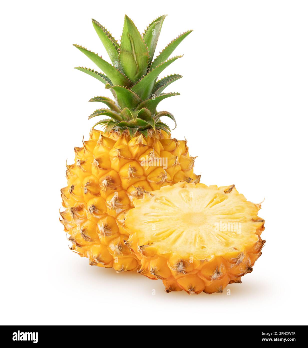 Isolated pineapple. Whole pineapple fruit with half isolated on white ...