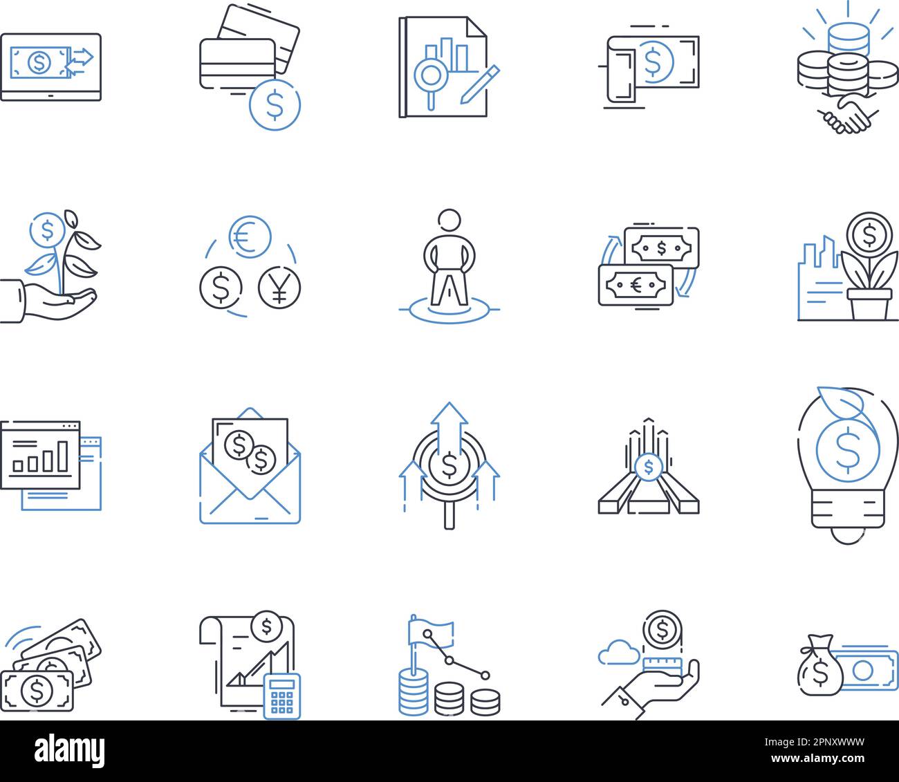 Fund Manager line icons collection. Investments, Portfolios, Stocks ...
