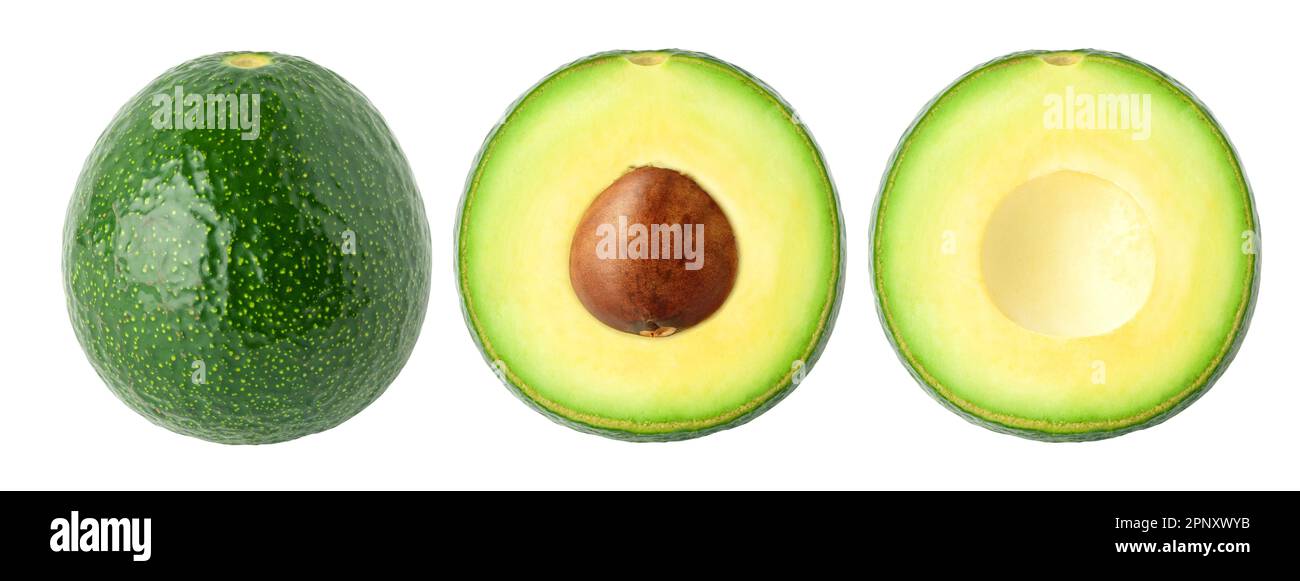 Isolated avocado. Whole and cut with segment avocado isolated on white ...