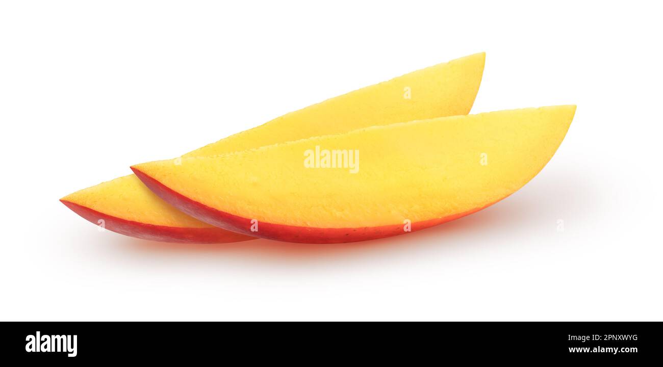 Isolated sliced mango. Two slices isolated on white background with ...