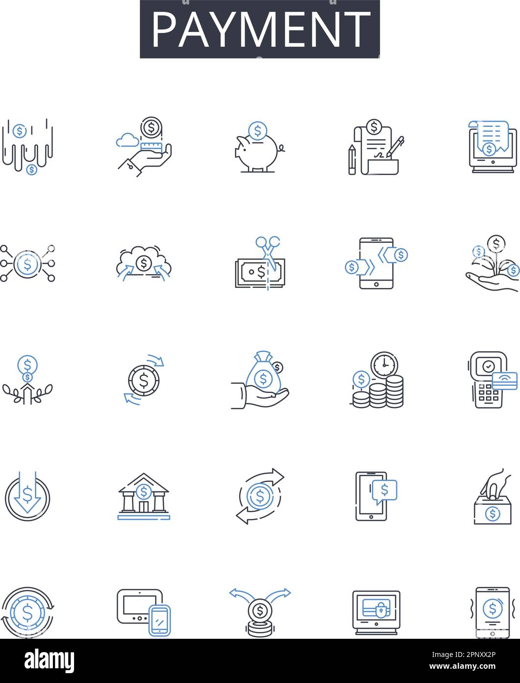 Payment line icons collection. Transaction, Remittance, Settlement ...