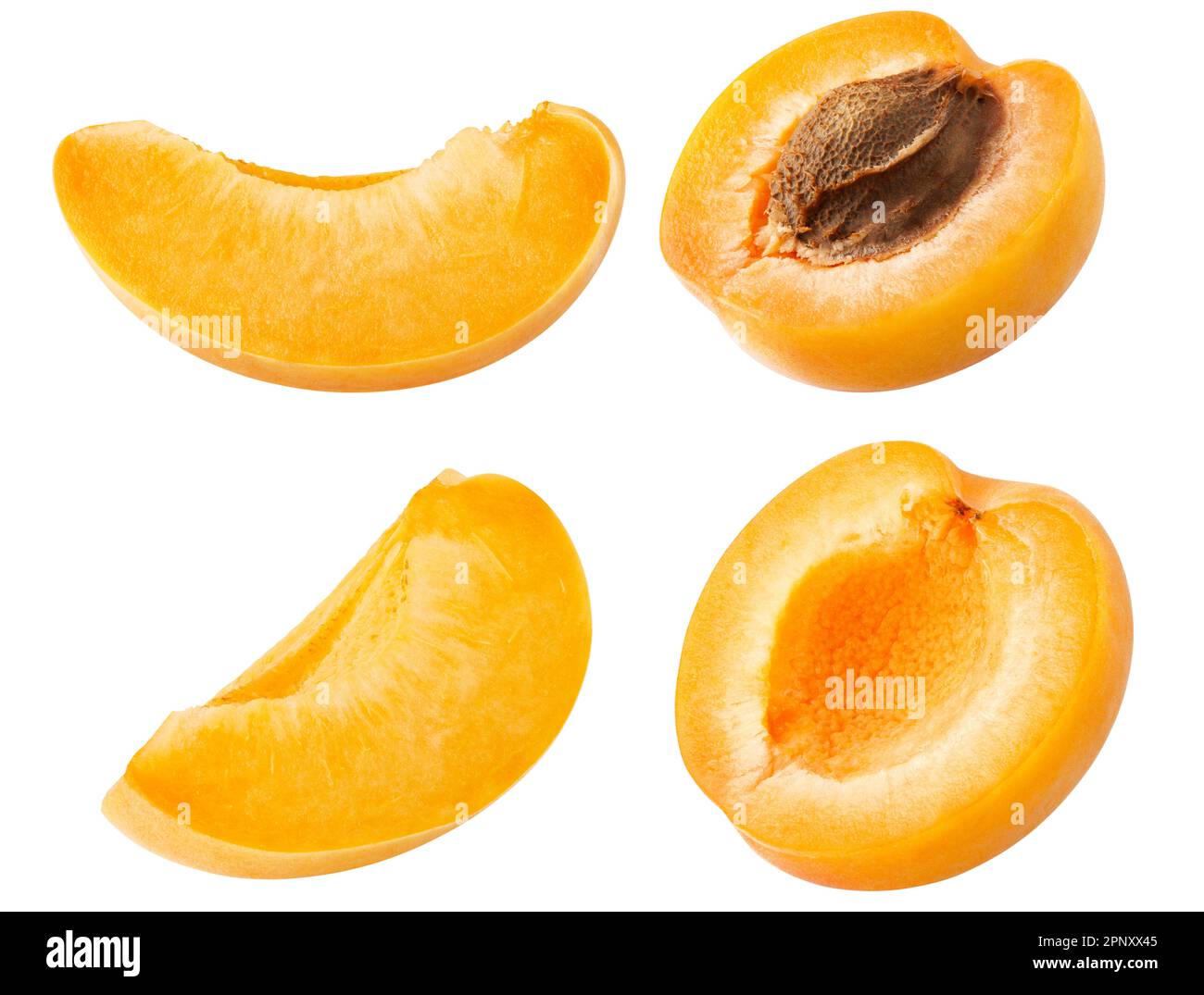 Collection of apricot. Set of fresh apricot fruits cut slices isolated ...