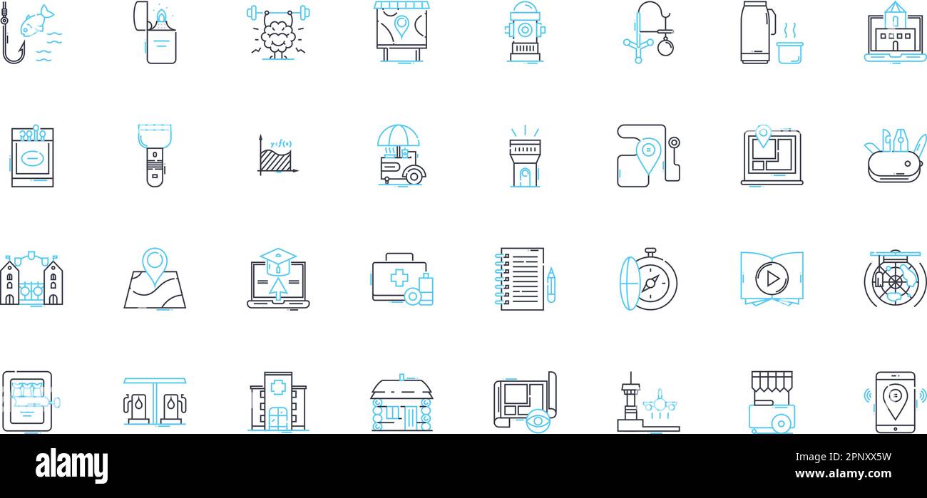 Desert oasis linear icons set. Mirage, Cactus, Sand, Heat, Waterfall ...