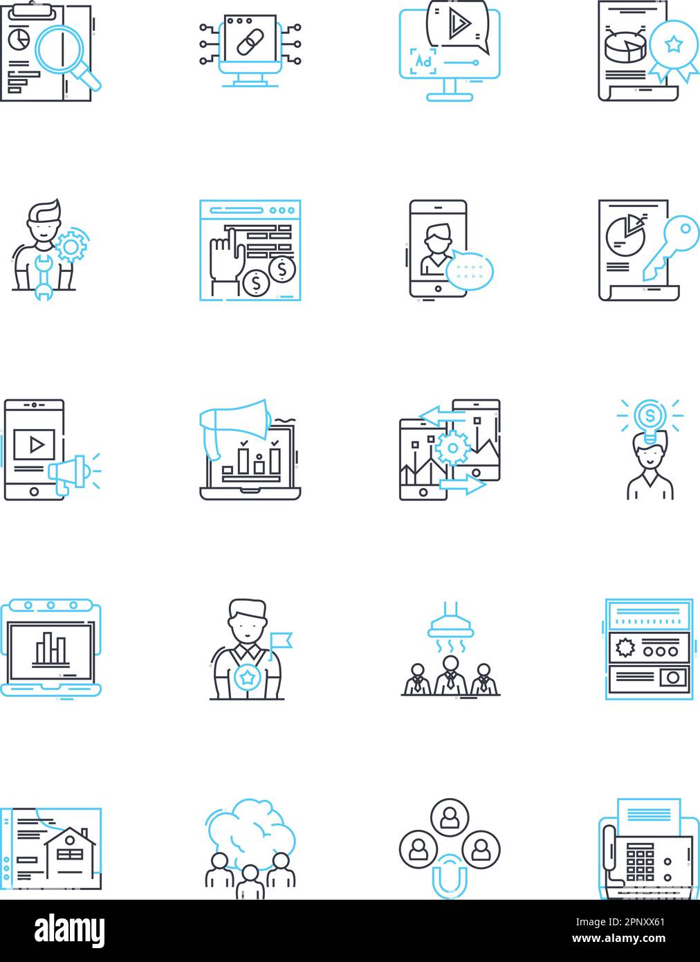 Communication agency linear icons set. Messaging, Branding, Connect ...