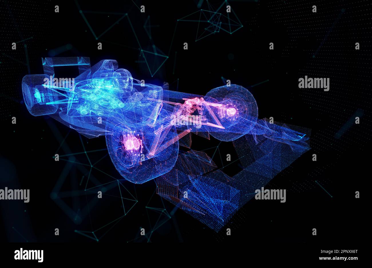 Particles formation Car virtual model. Digital car technology ...