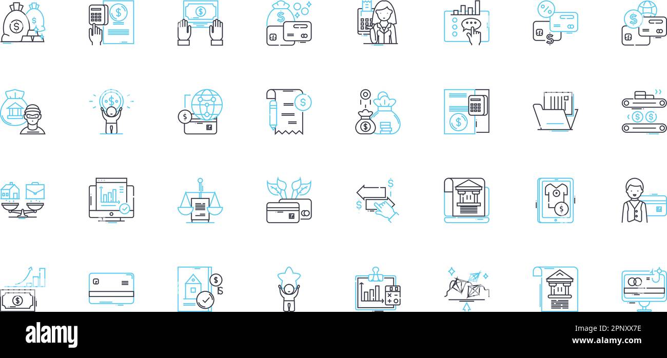 Accounting services linear icons set. Bookkeeping, Taxation, Payroll ...