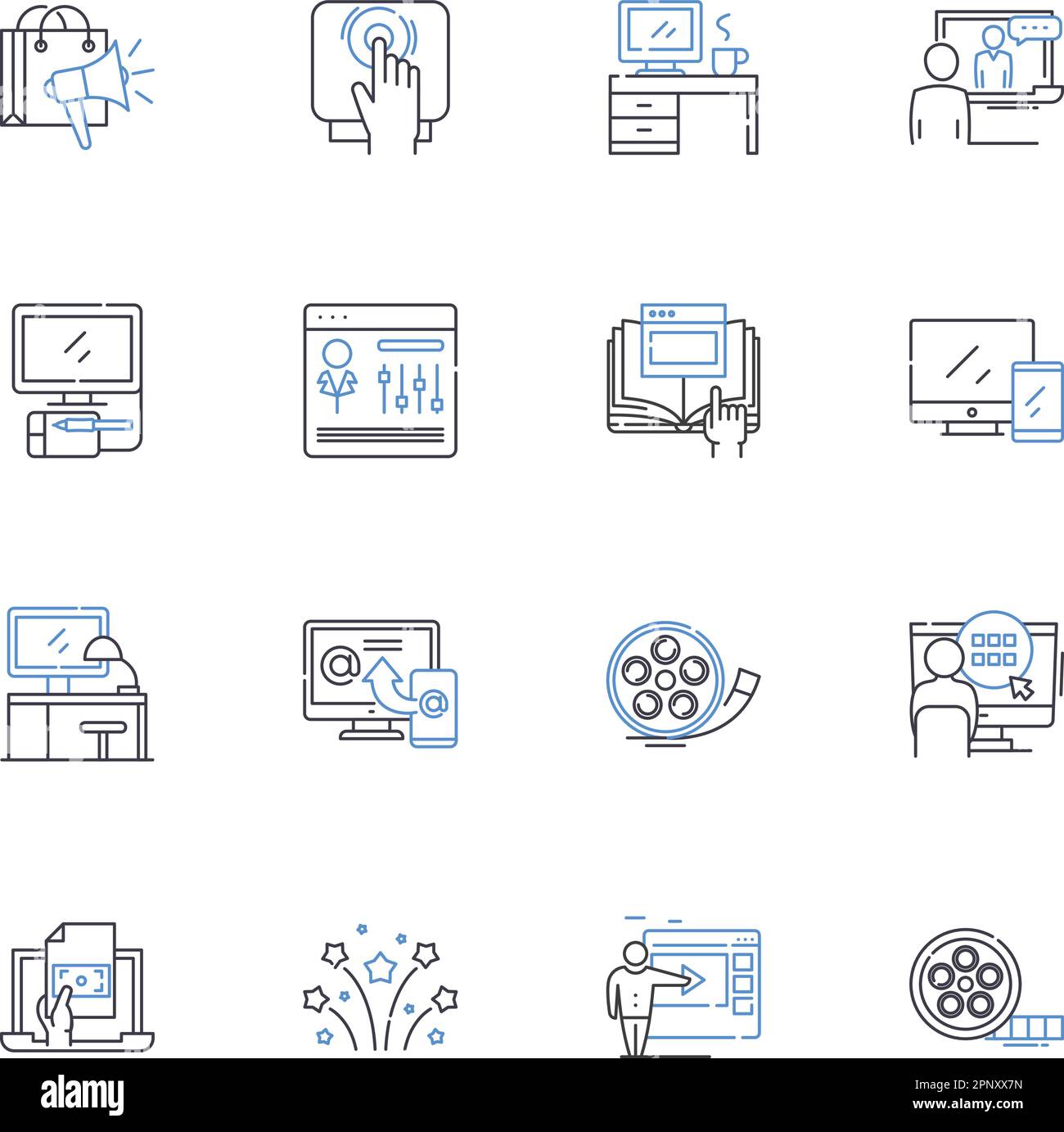 Bulletin line icons collection. Announcement, Message, Update, Notice, Information ...