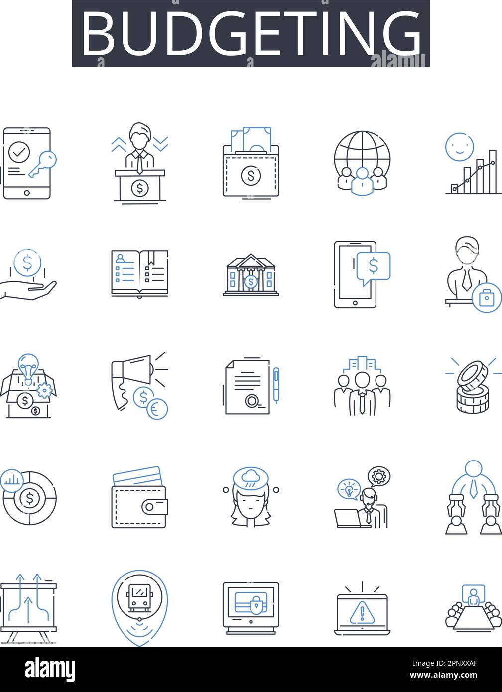 Budgeting line icons collection. Accounting, Financing, Saving ...