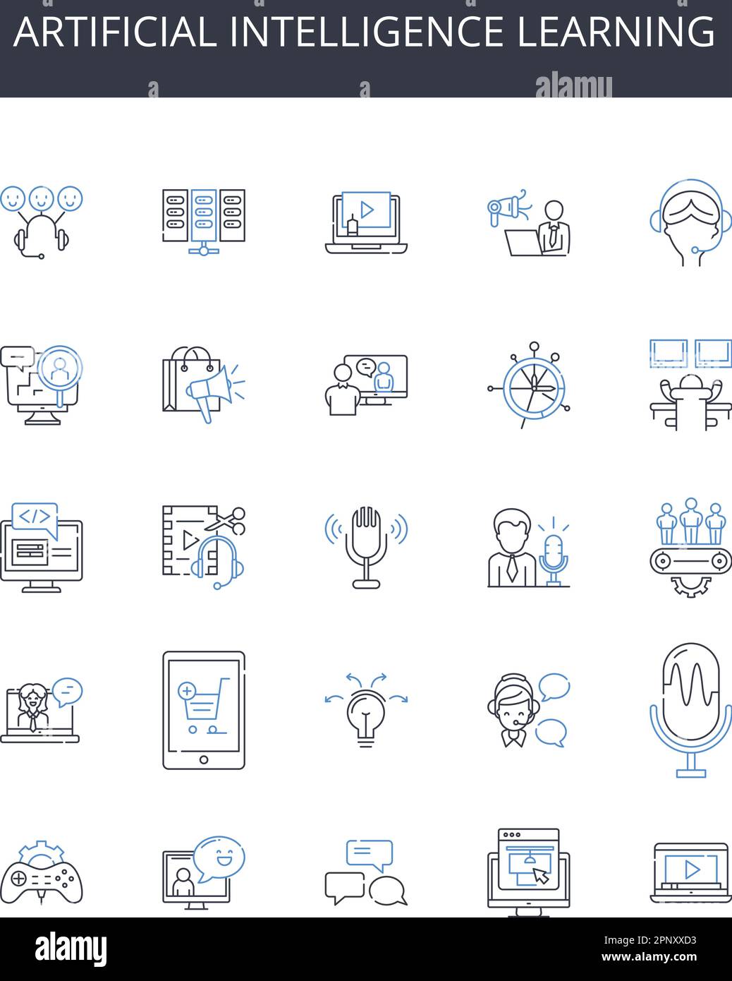 Artificial intelligence learning line icons collection. Evaluation ...