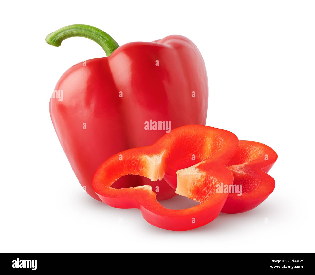 Isolated bell peppers. Whole red bell pepper with slices isolated on ...