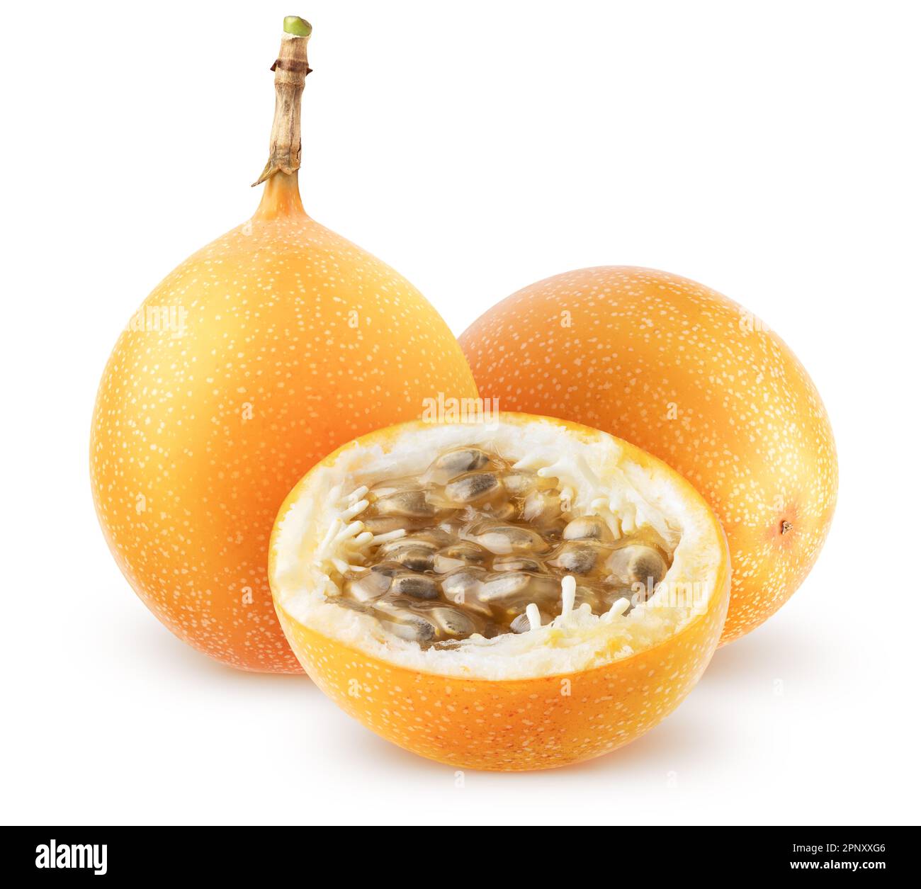 Isolated granadilla fruits. Two whole granadilla (grenadia, passion ...