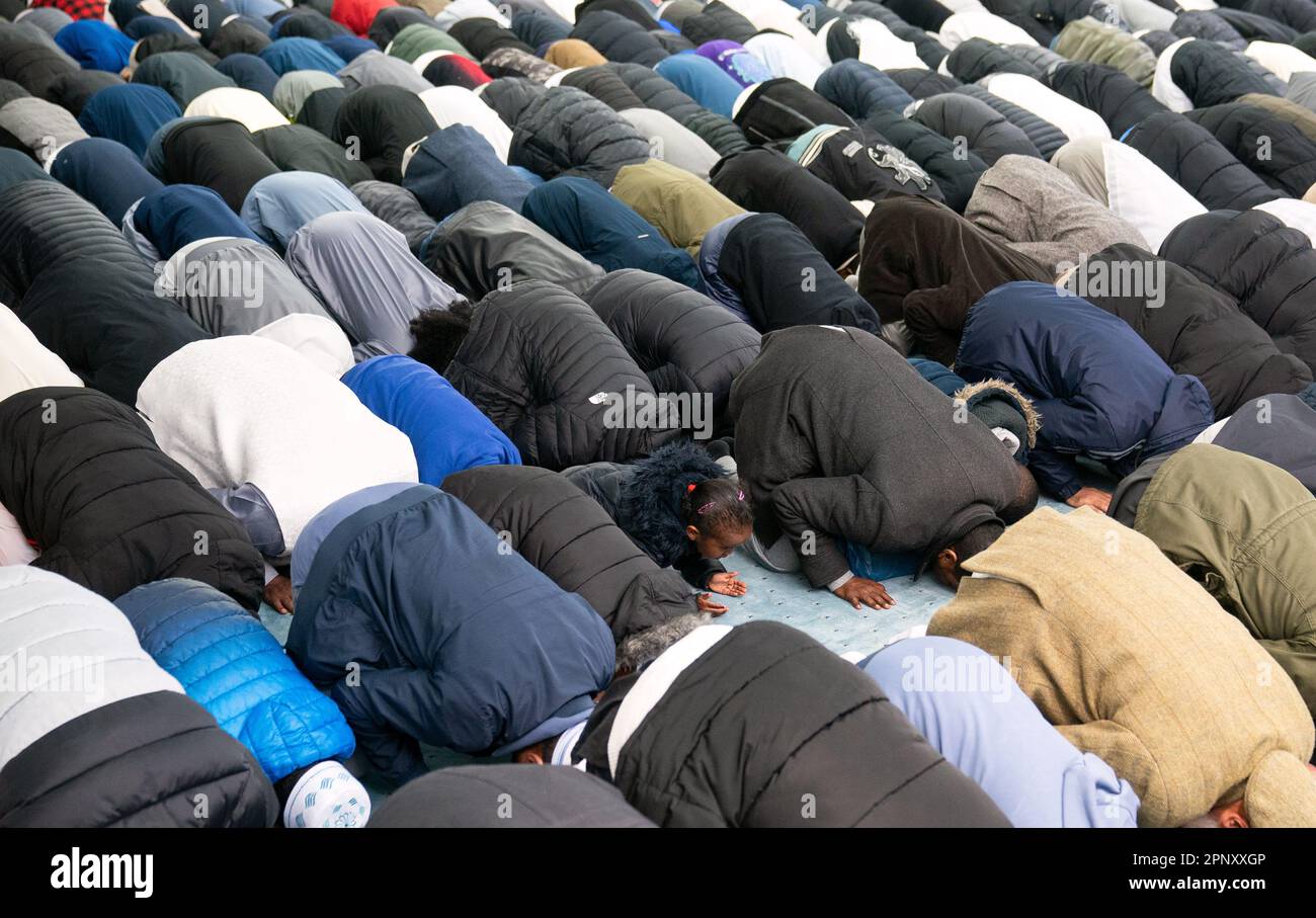 Worshippers gather for prayers at Green Lane Masjid in Birmingham as ...