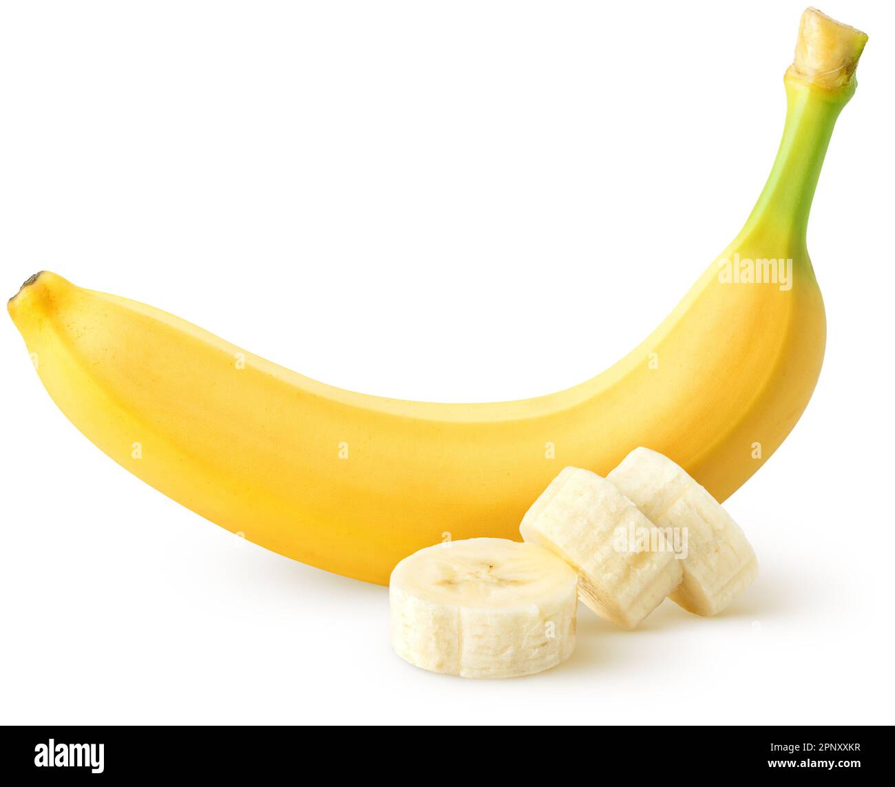 Isolated bananas. Whole banana fruit with slices isolated on white ...
