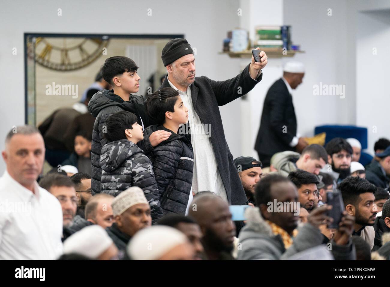 Worshippers gather for prayers at Green Lane Masjid in Birmingham as ...