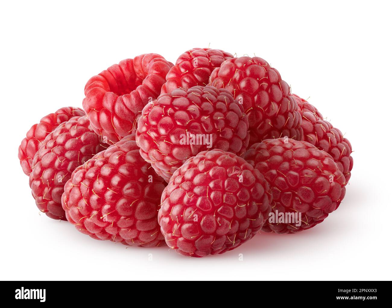 Isolated group of berries. Pile of raspberry fruits isolated on white ...