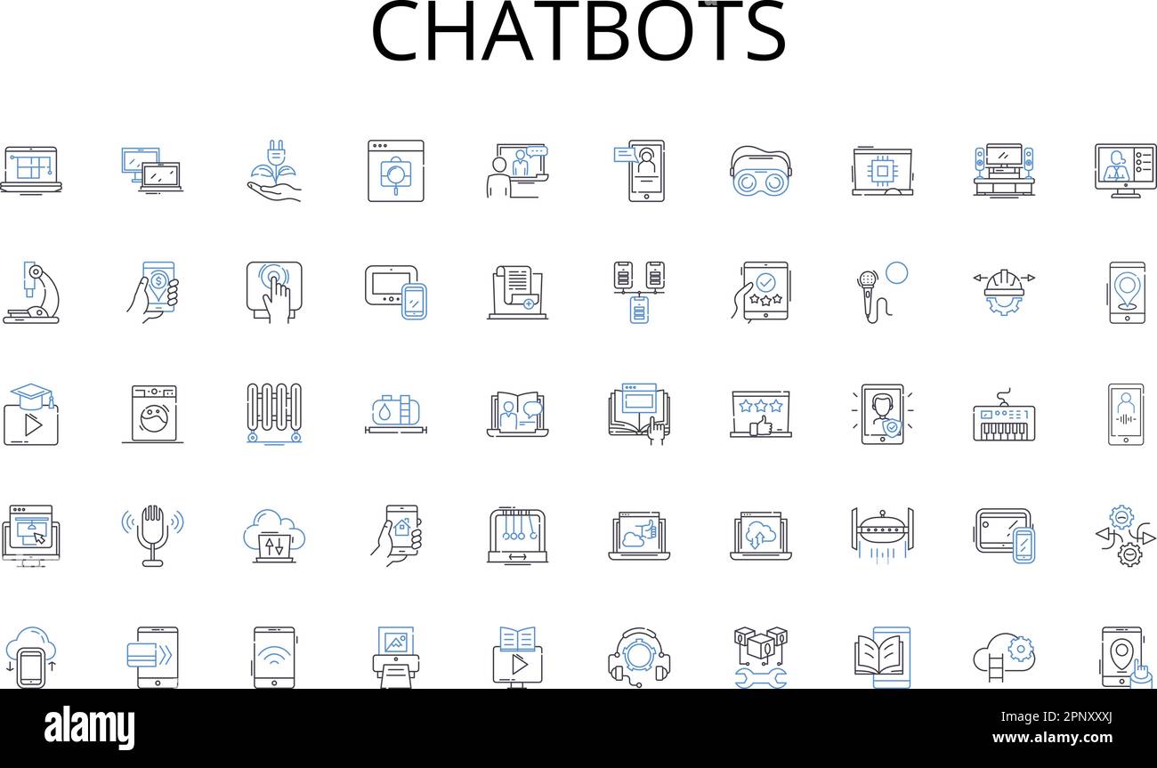 Chatbots line icons collection. Regulation, Lawmaking, Statutes, Bills ...