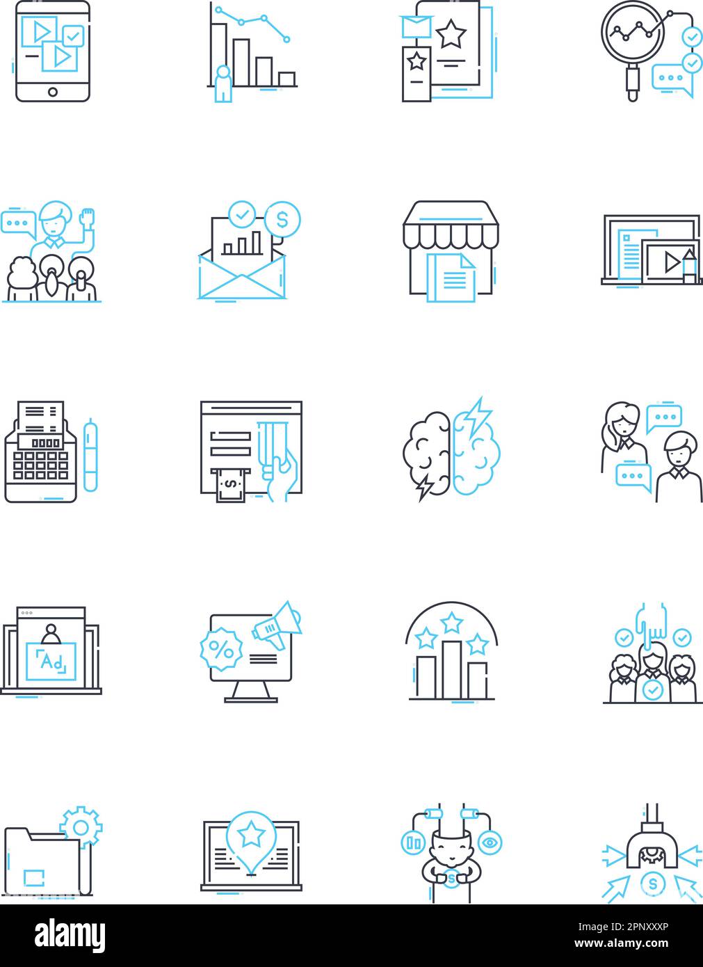 Advertising campaign linear icons set. Branding, Strategy, Creativity ...