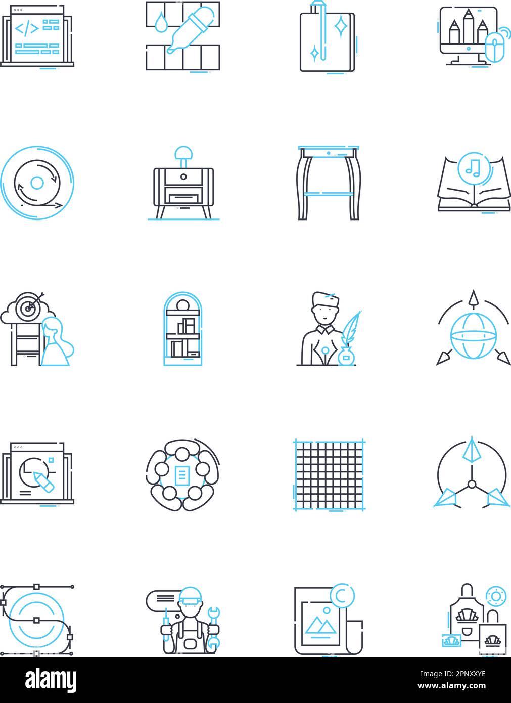 Sculpture design linear icons set. Form, Texture, Material, Proportion ...