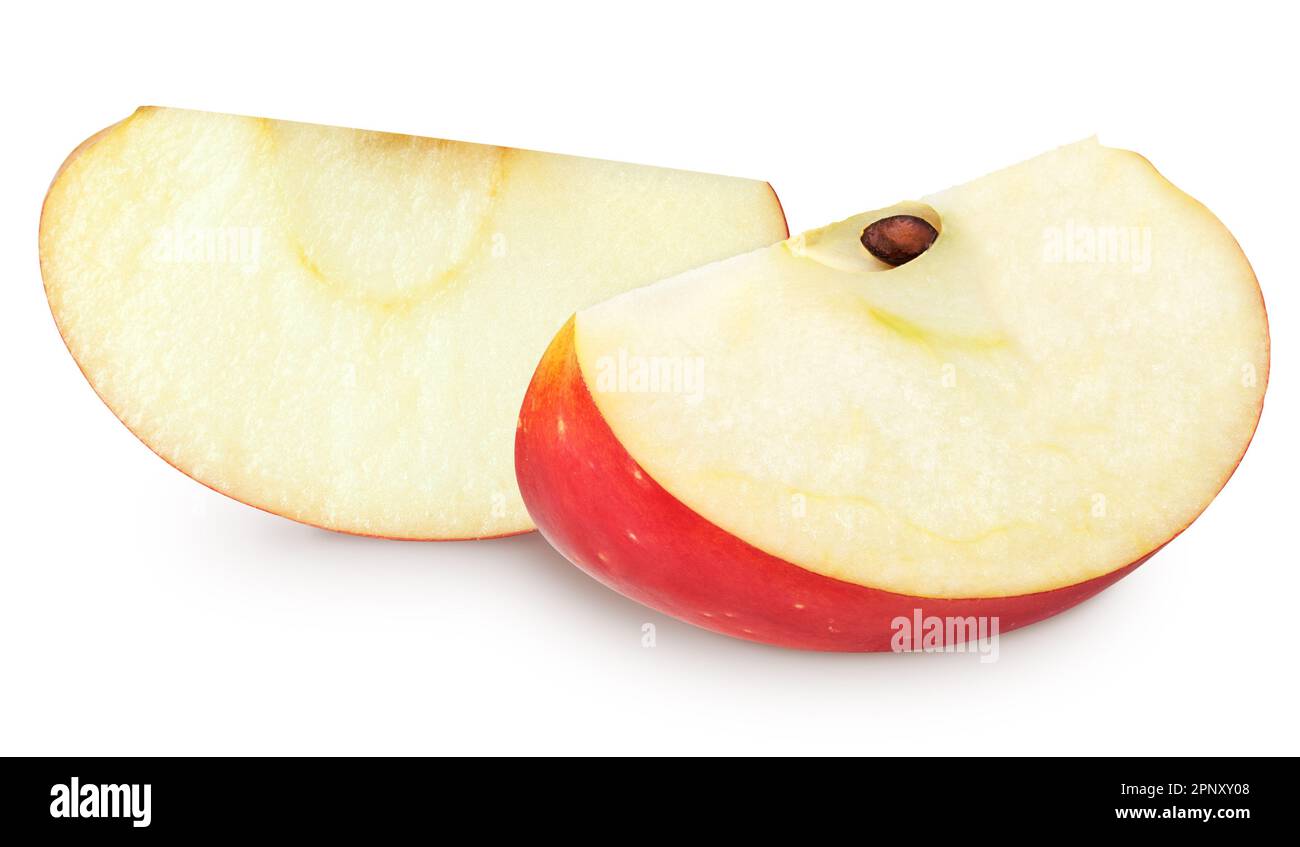 Isolated apple slices. Red apple fruit slices (cut) isolated on white ...