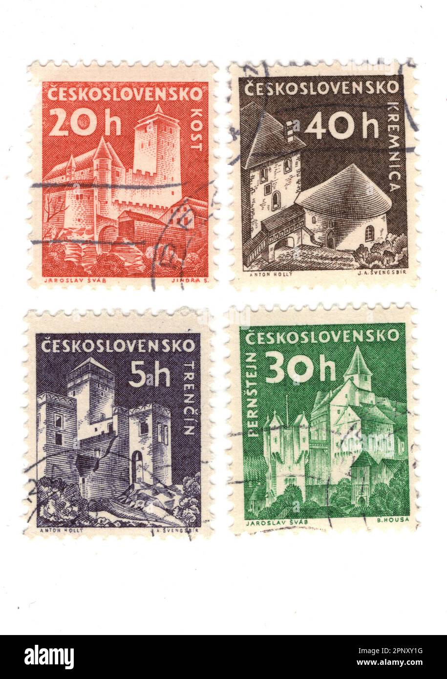 Vintage postage stamps from Czechoslovakia on a white background Stock ...