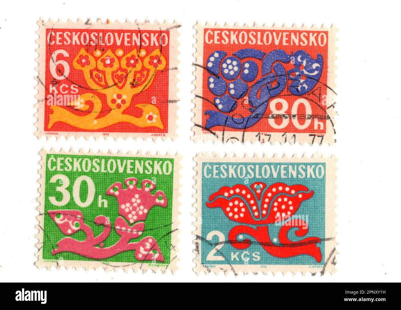 Vintage postage stamps from Czechoslovakia on a white background Stock ...