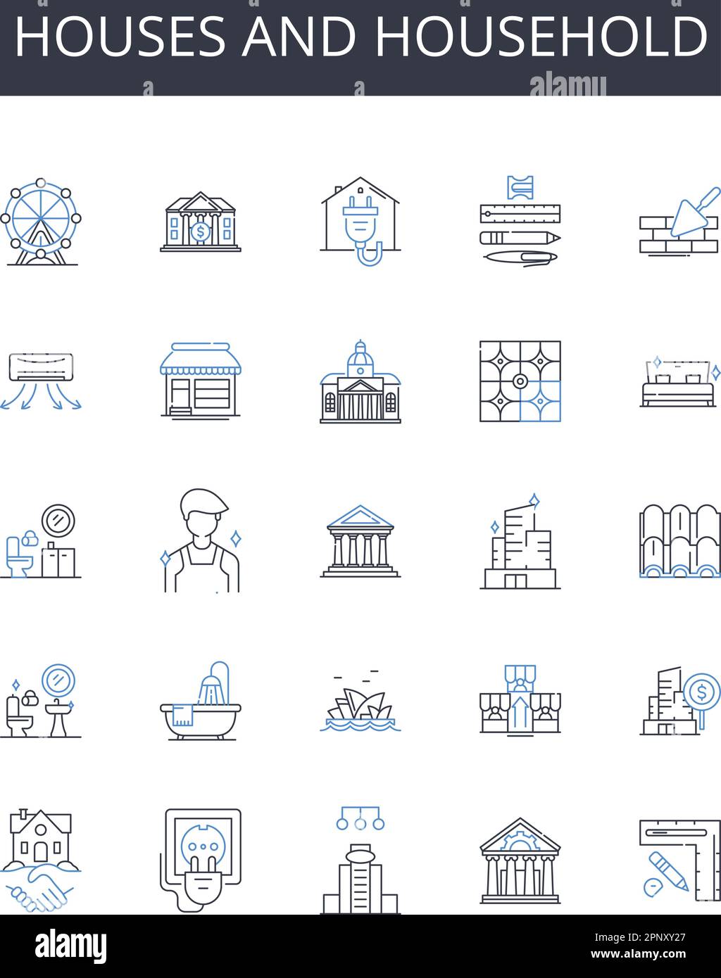 Houses and household line icons collection. Dwelling place, Home, Abode ...