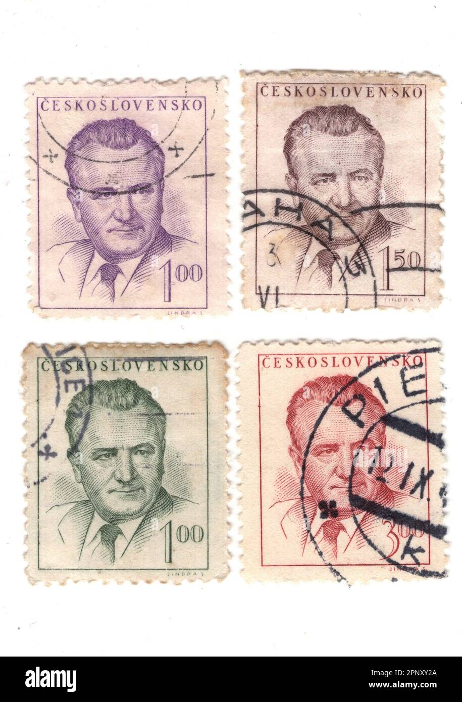 Vintage postage stamps from Czechoslovakia on a white background Stock ...