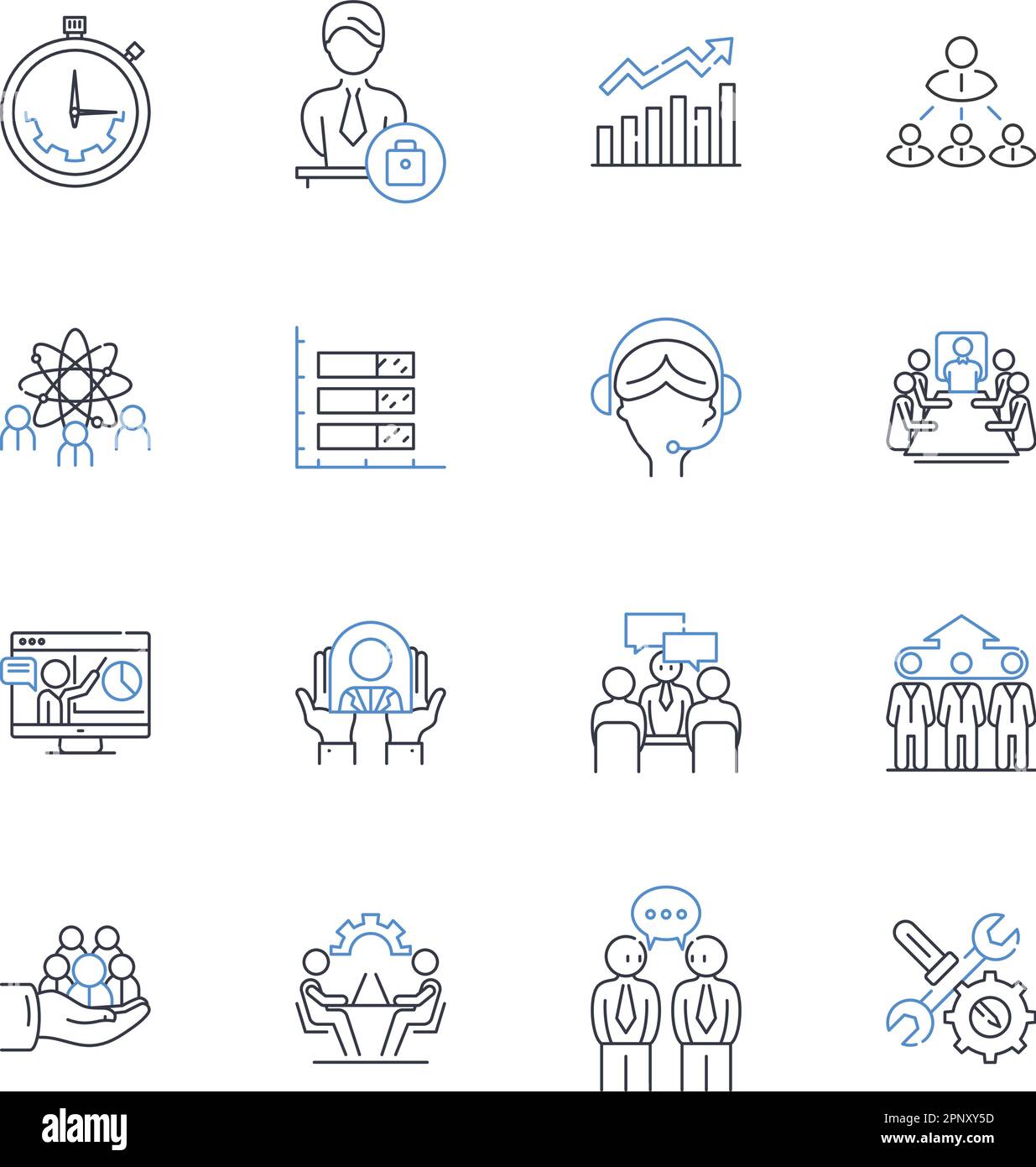 Interdepartmental collaboration line icons collection. Synergy ...