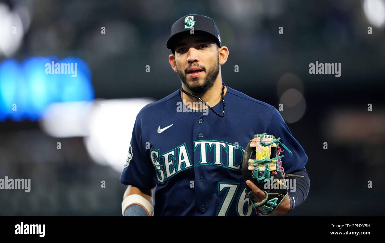 Seattle Mariners second baseman Jose Caballero runs off the field in ...