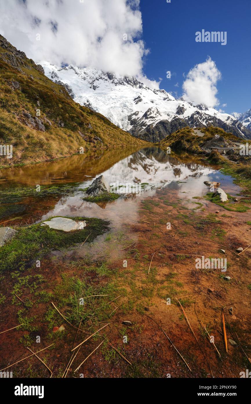 Treking in Mount Cook/Aoraki National Park in New Zealand on the South ...