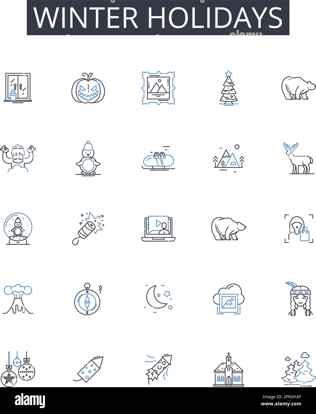 Winter holidays line icons collection. Christmas season, Yuletide ...