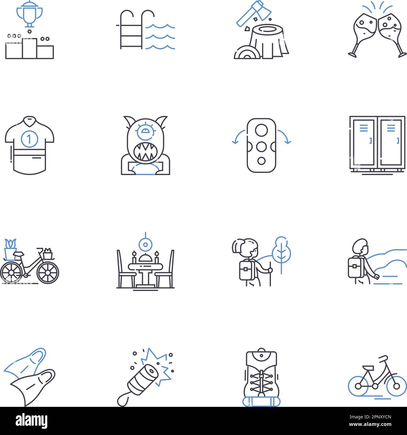 Playtime and physical sports line icons collection. Playground ...