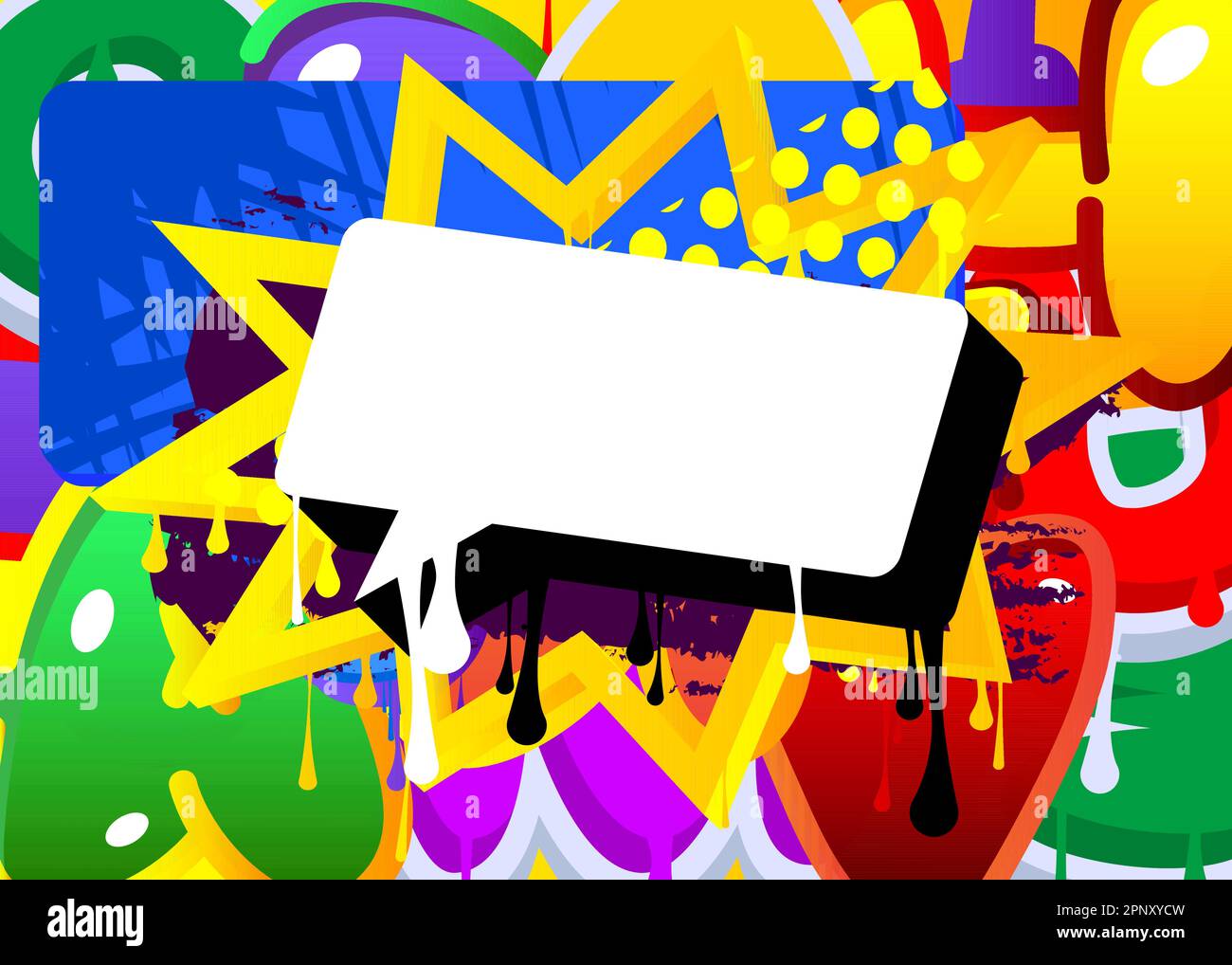 Graffiti white speech bubble with black shadow on colorful background ...