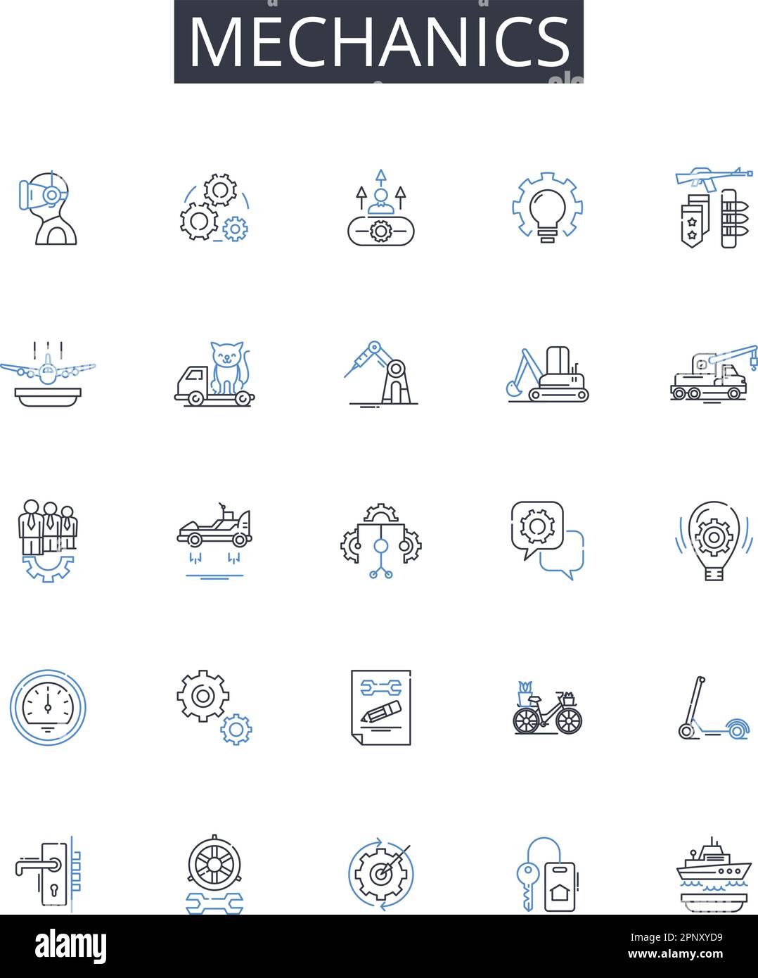 Mechanics line icons collection. Physics, Dynamics, Kinetics, Motion ...