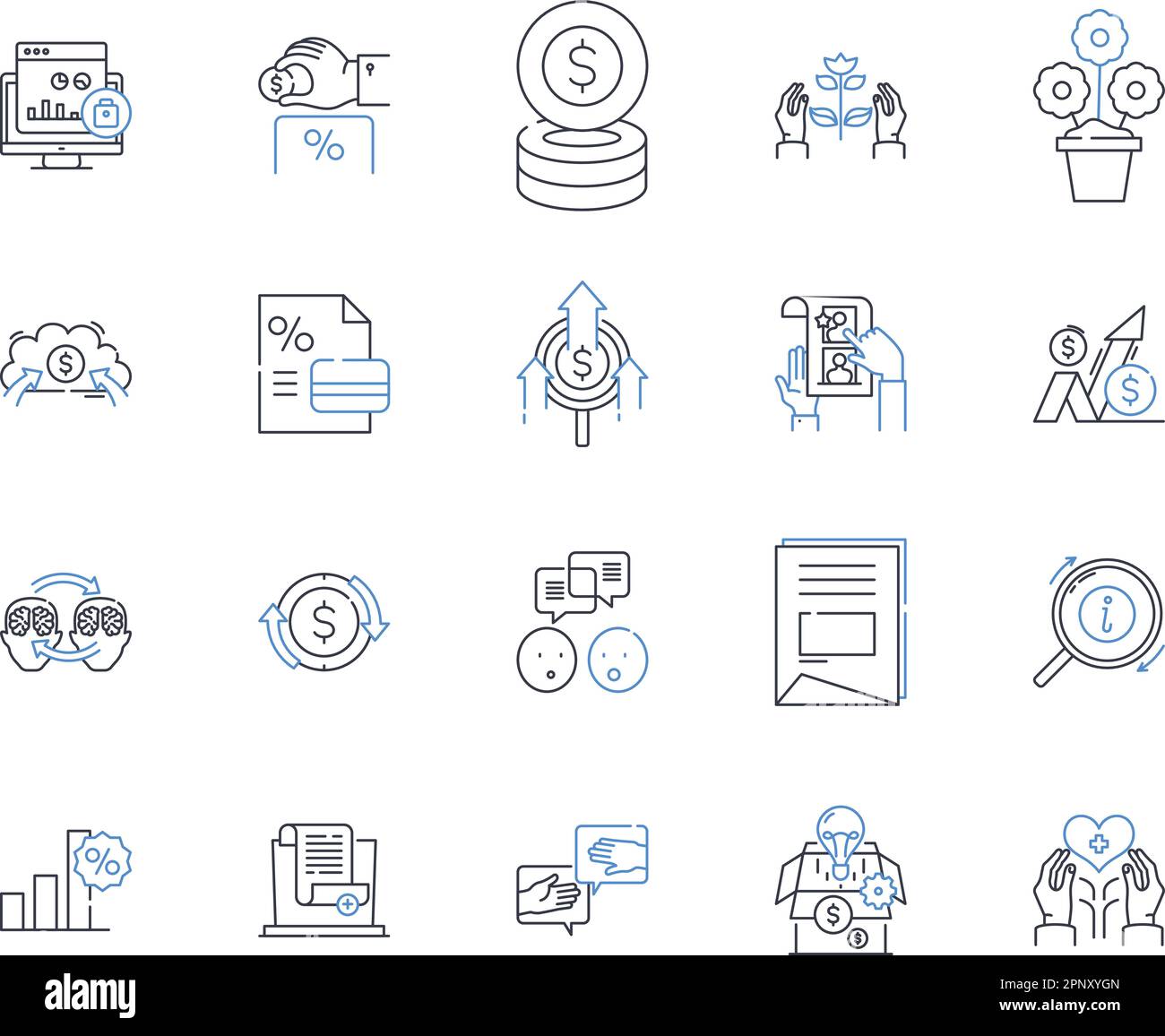 Survey and explore line icons collection. discover, assess, investigate ...
