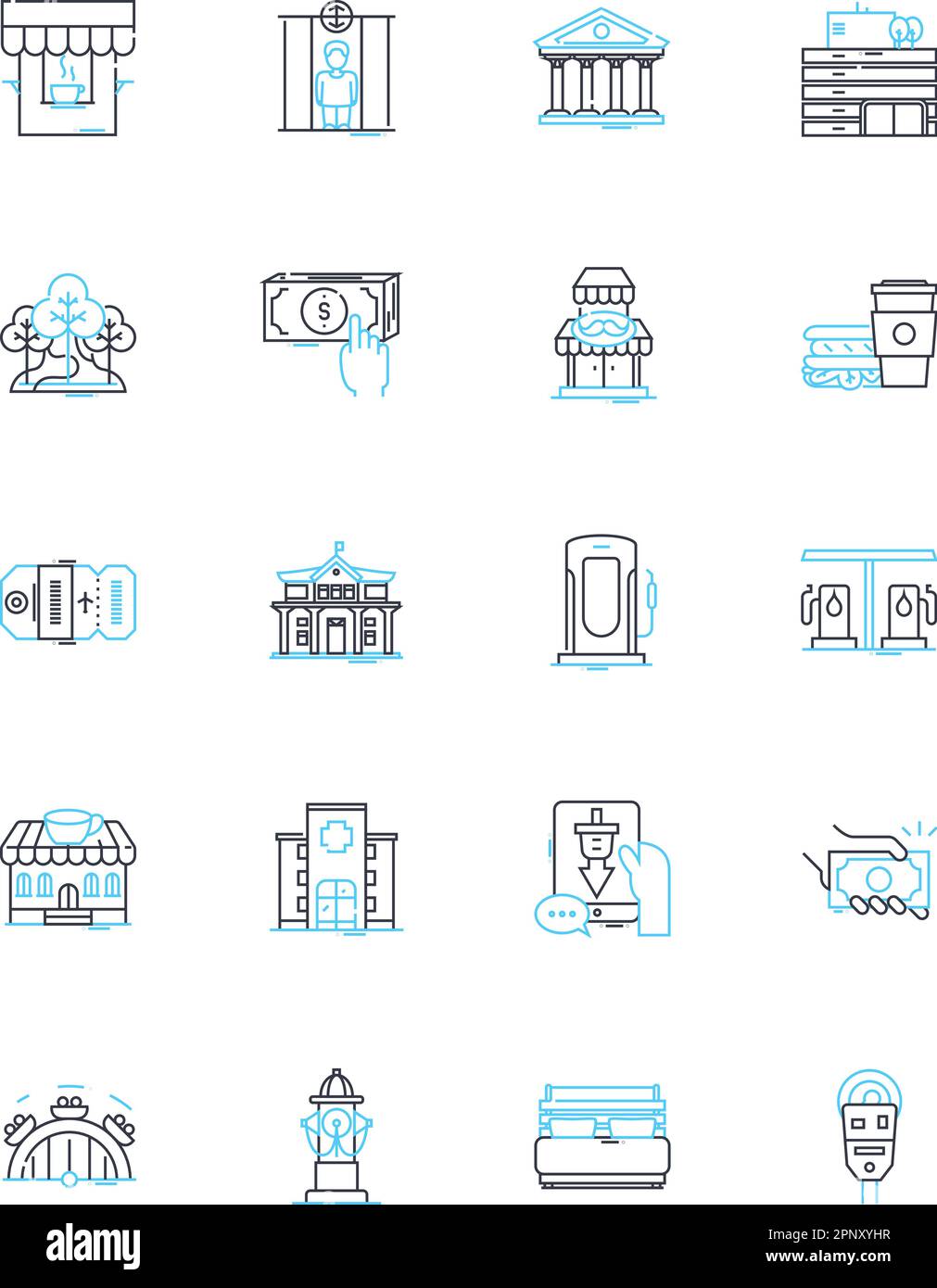Advanced metropolis linear icons set. Sprawling, High-tech, Futuristic ...