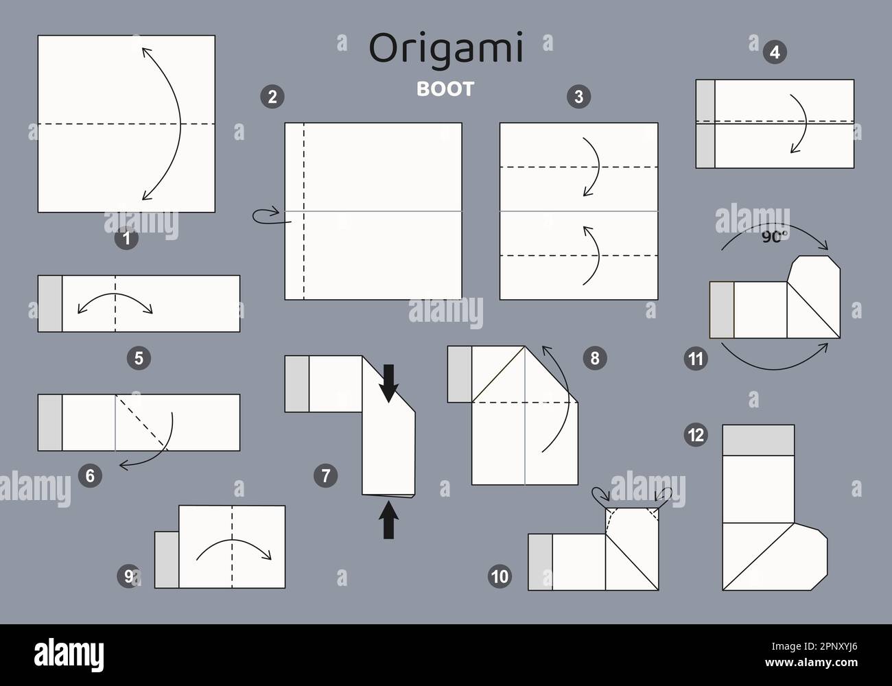 Origami tutorial. Origami scheme for kids Boot Stock Vector Image & Art ...