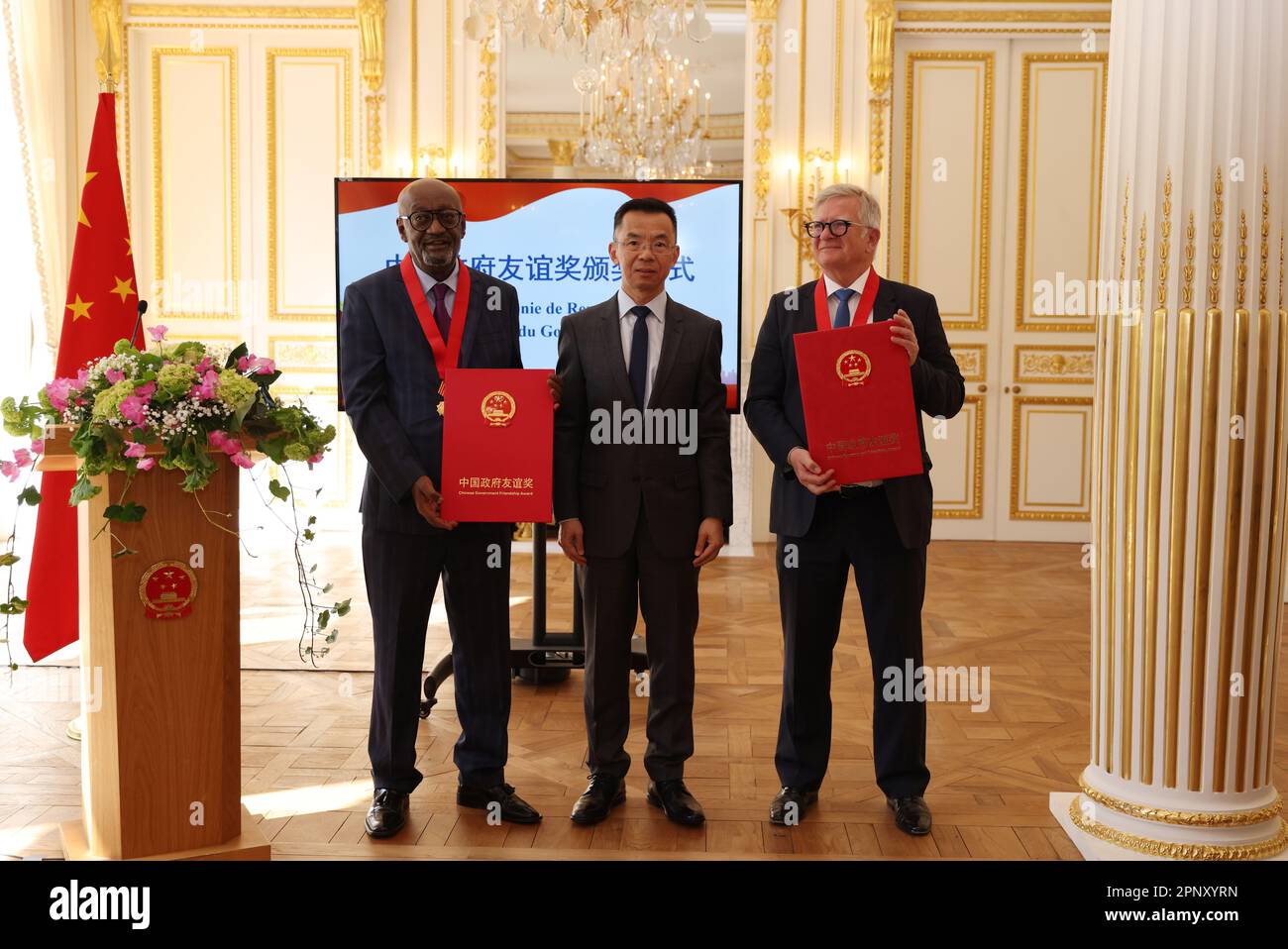 Paris, France. 19th Apr, 2023. Chinese Ambassador to France Lu Shaye (C ...