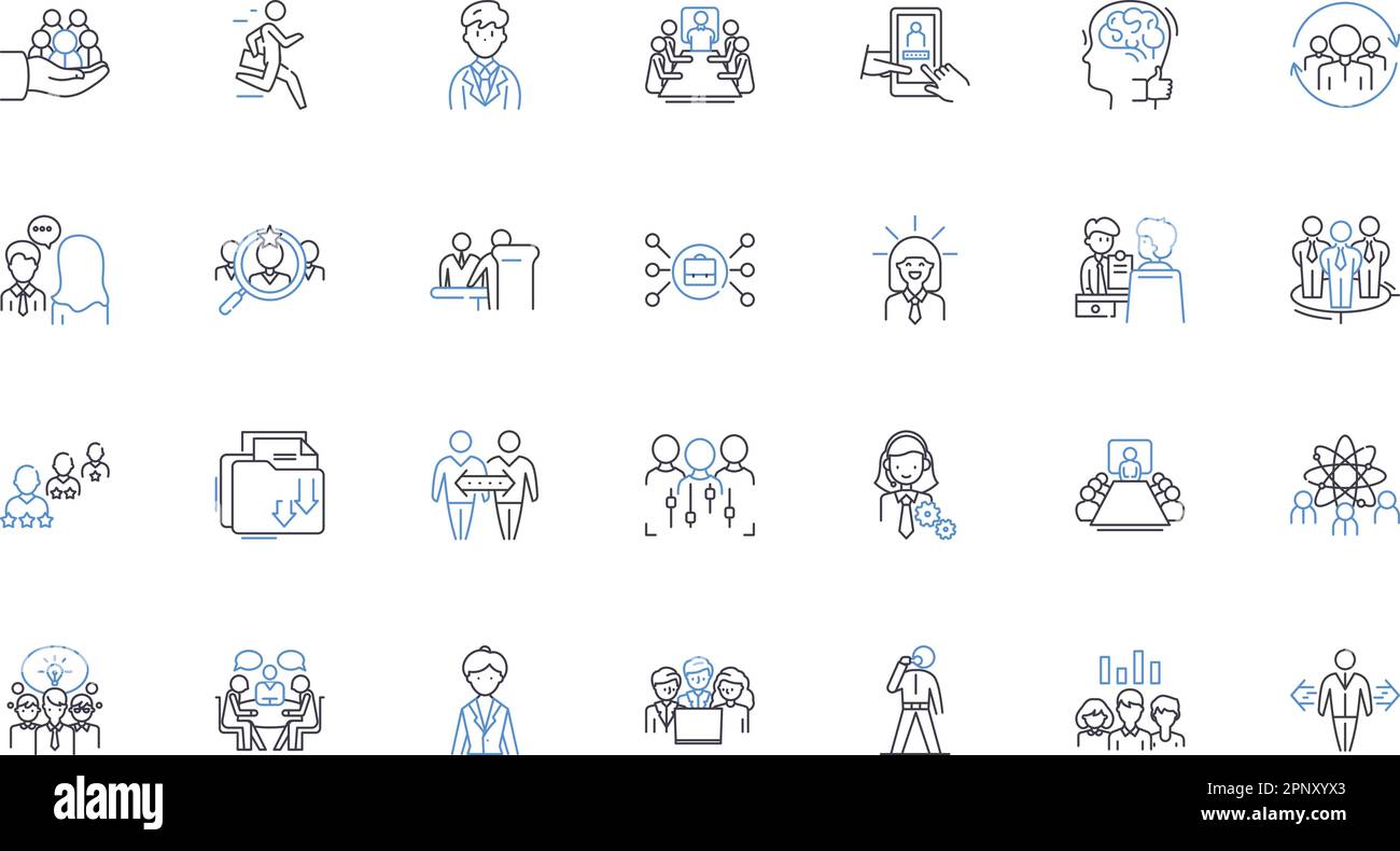 Team members line icons collection. Collaborators, Cohesion, Dependability, Supportive, Unity ...