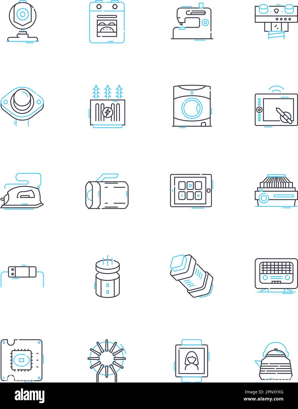 Electrical appliances linear icons set. Power , Efficiency , Voltage ...