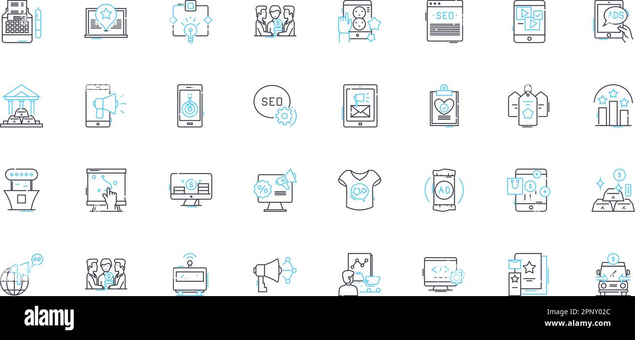 Press summary linear icons set. Briefing, Overview, Recap, Digest ...